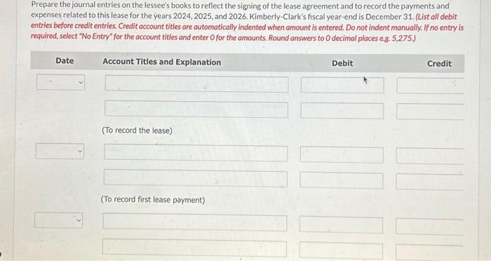 Solved Prepare the journal entries on the lessee's books to | Chegg.com