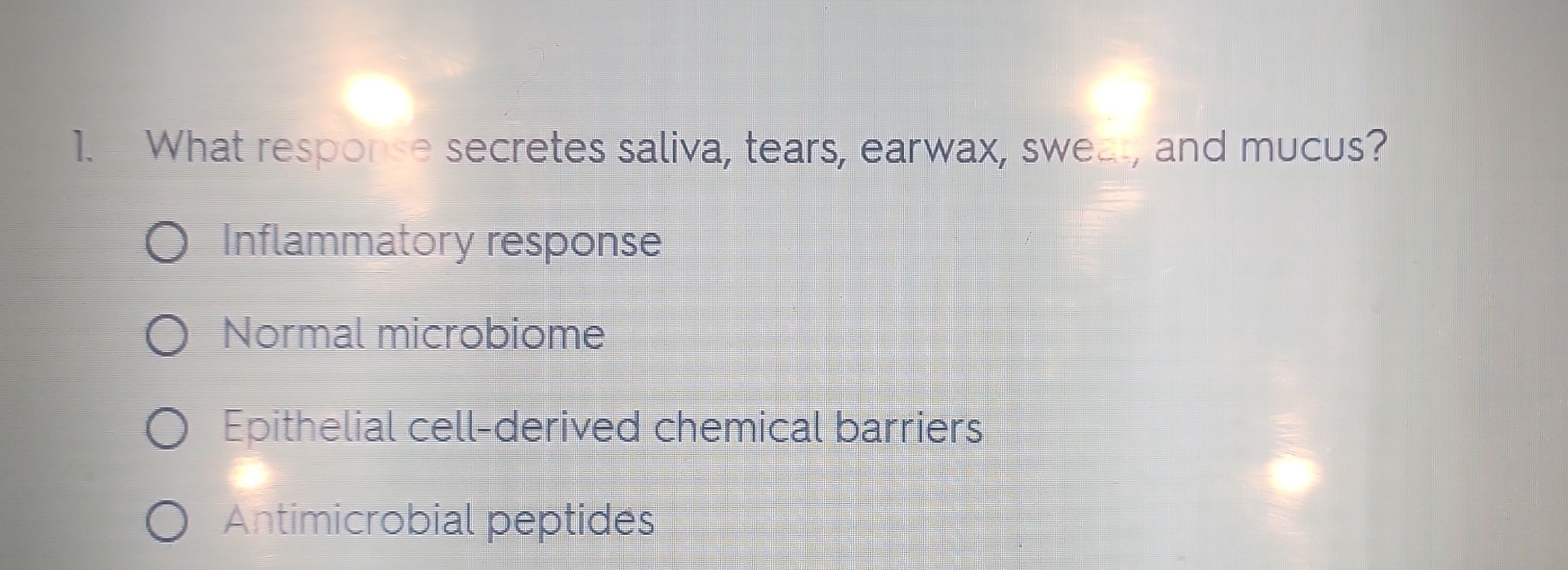 Solved What respon e secretes saliva, tears, earwax, swe .., | Chegg.com