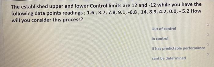 Solved - The established upper and lower Control limits are | Chegg.com