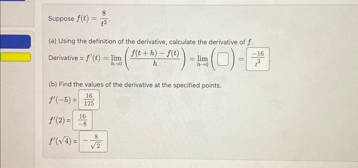 Solved Suppose f(t)=t28 (a) Using the definition of the | Chegg.com