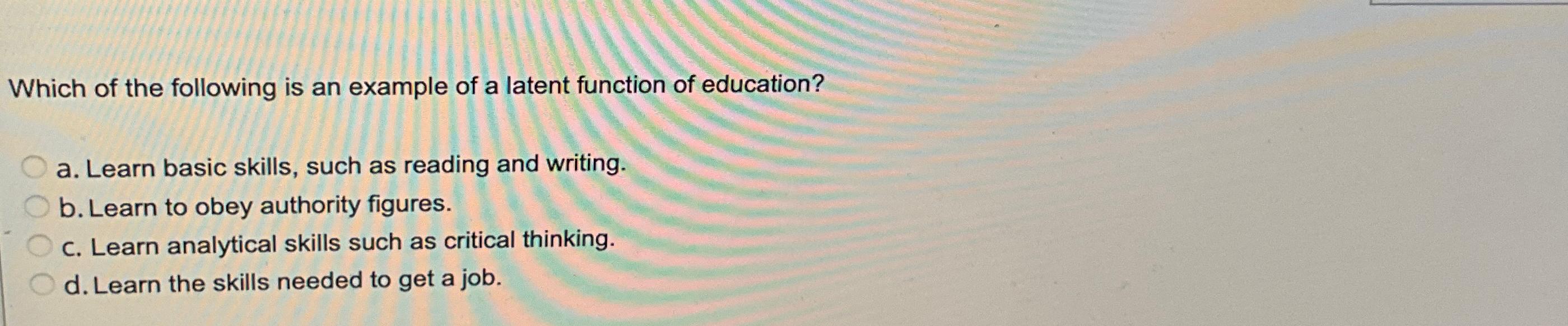Solved Which of the following is an example of a latent | Chegg.com