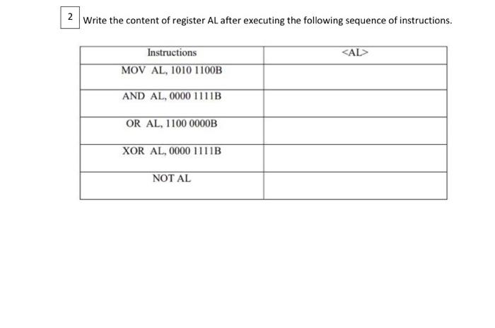Solved Write the content of register AL after executing the | Chegg.com