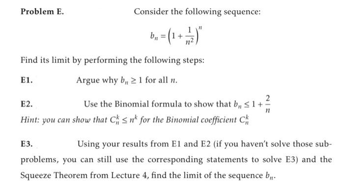 Solved Problem E. Consider the following sequence: | Chegg.com