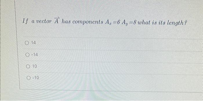 Solved If a vector A has components Ax=6Ay=8 what is its | Chegg.com