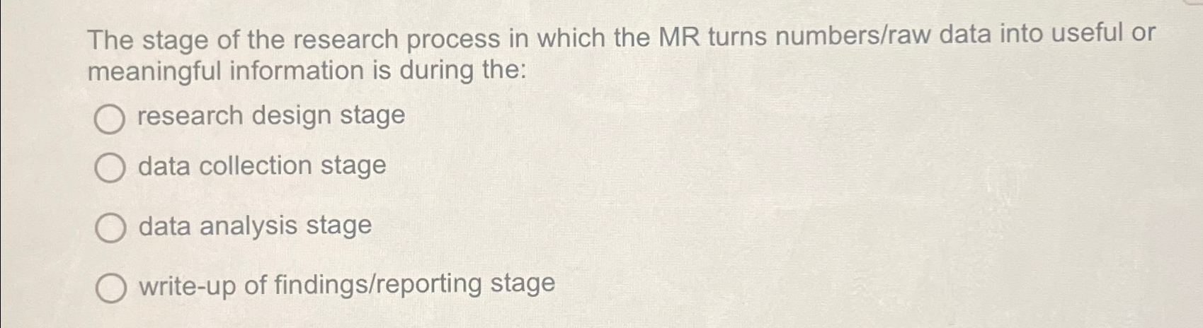 Solved The stage of the research process in which the MR | Chegg.com