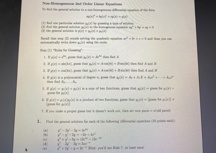Solved Non-Homogeneous 2nd Order Linear Equations To find | Chegg.com