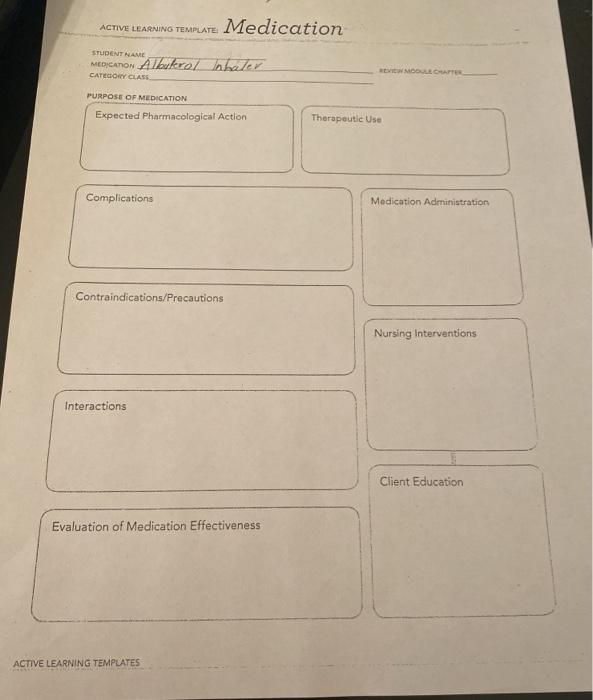 Solved ACTIVE LEARNING TEMPLATE Medication STUDENT NAME | Chegg.com
