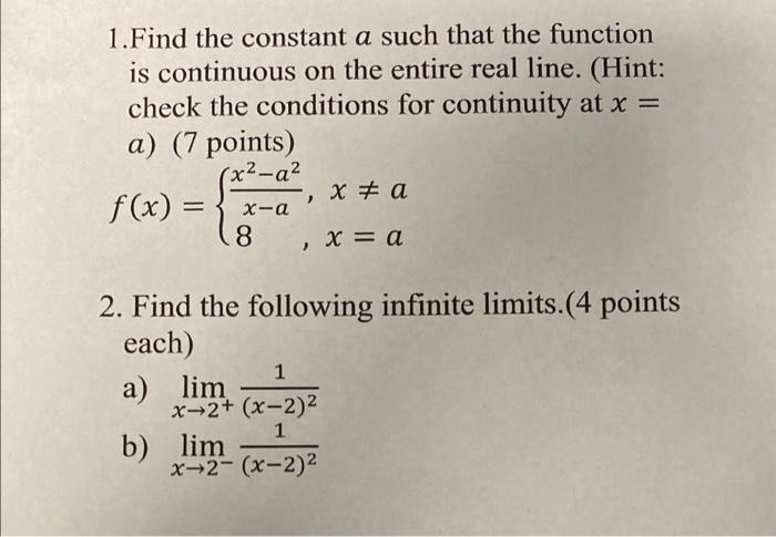 Solved 1.Find the constant a such that the function is | Chegg.com