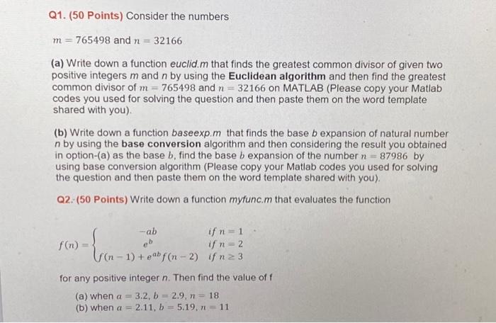 Solved m=765498 and n=32166 (a) Write down a function | Chegg.com