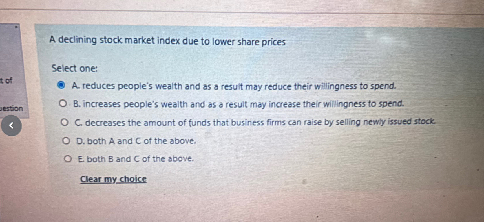 Solved A declining stock market index due to lower share | Chegg.com