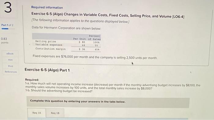 Solved Exercise 6-1 (Algo) The Effect of Changes in Sales | Chegg.com