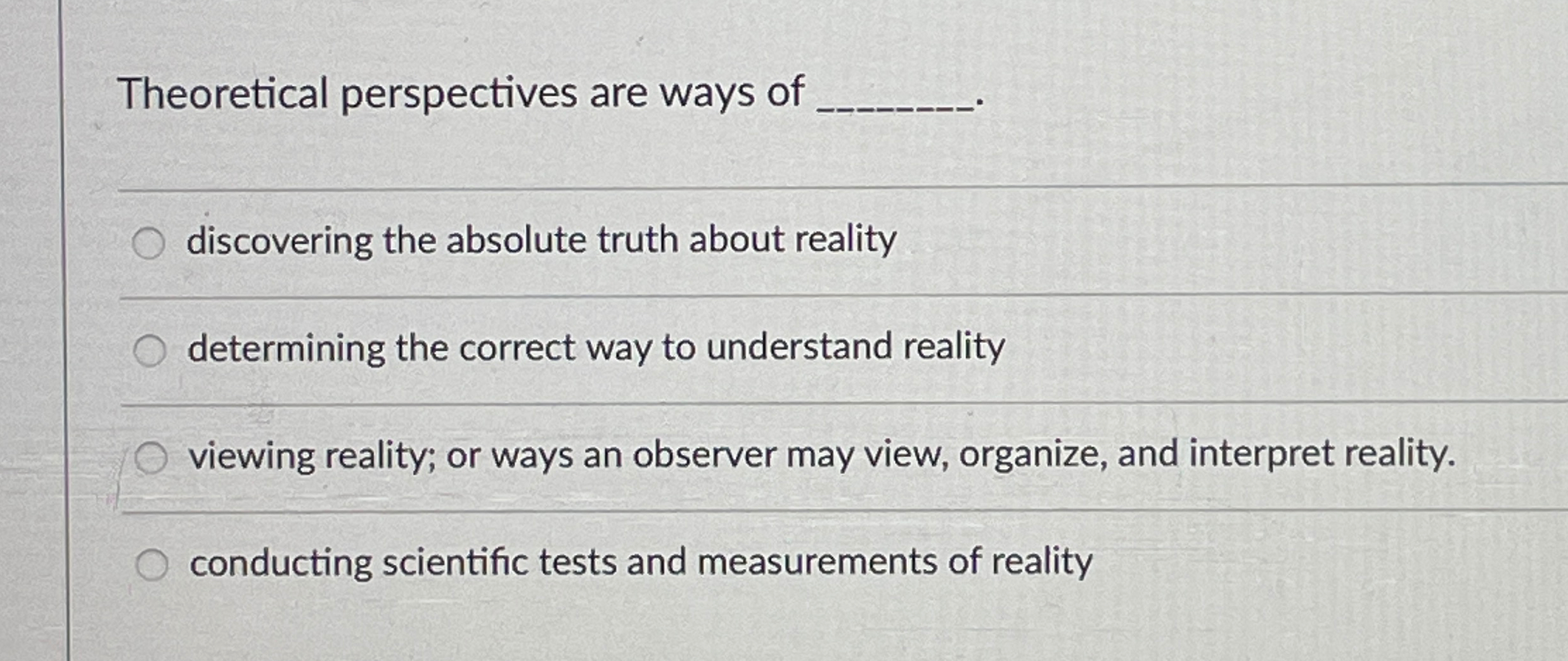 Solved Theoretical perspectives are ways of q,discovering | Chegg.com