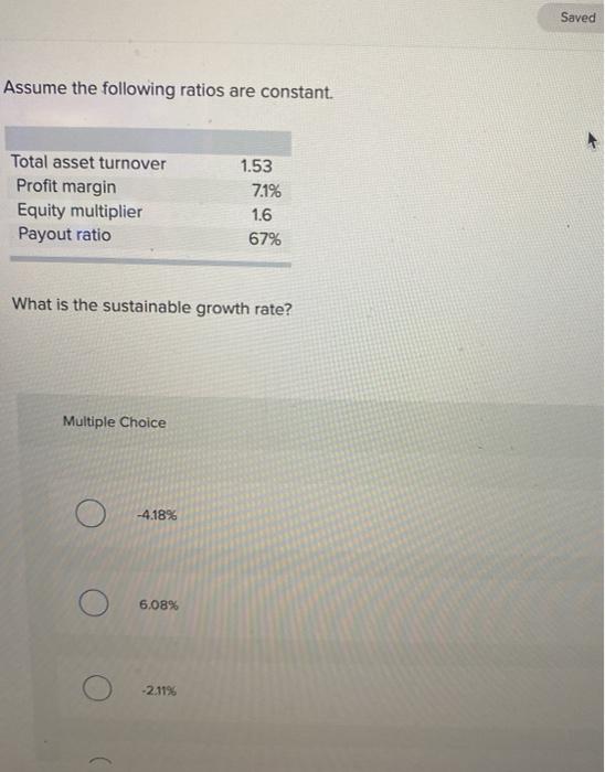 Solved Saved Assume the following ratios are constant. Total | Chegg.com