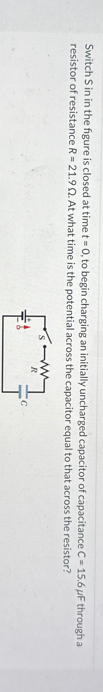 Solved Switch S ﻿in in the figure is closed at time t=0, ﻿to | Chegg.com
