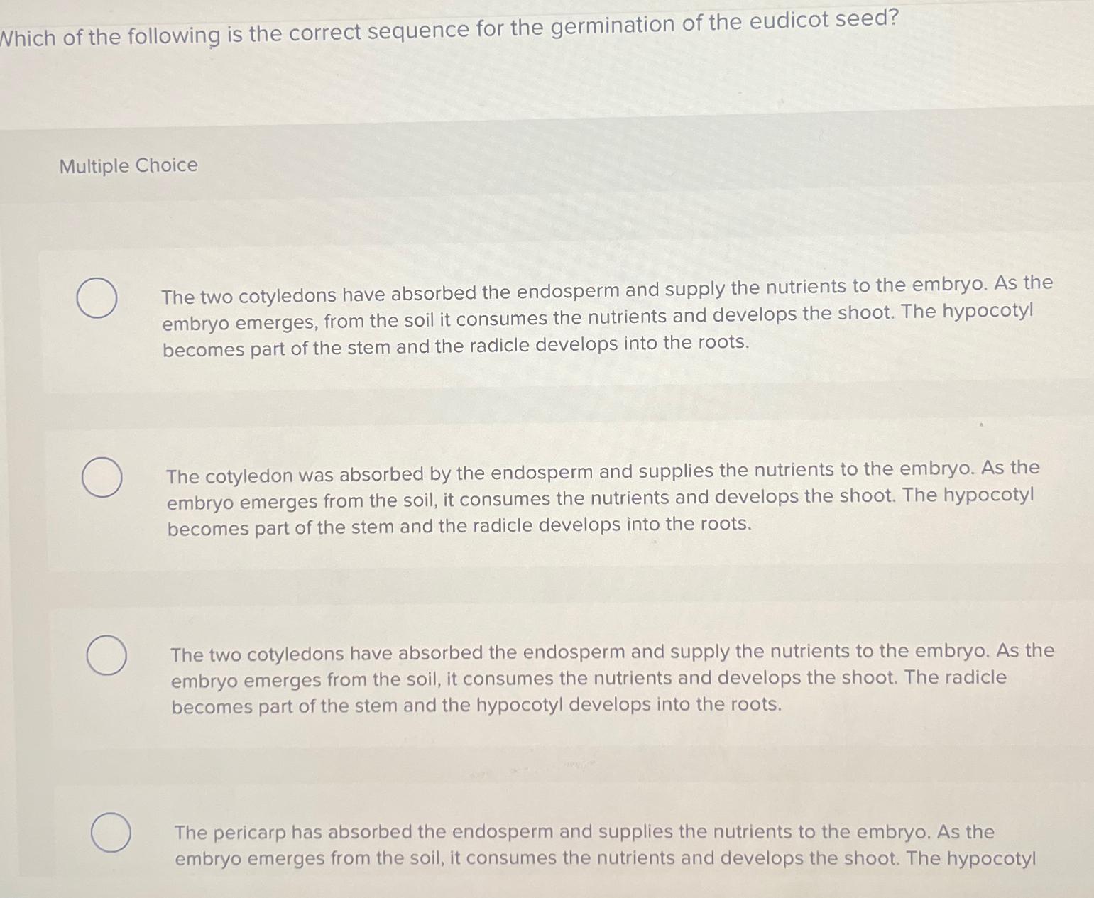 Solved Which of the following is the correct sequence for | Chegg.com