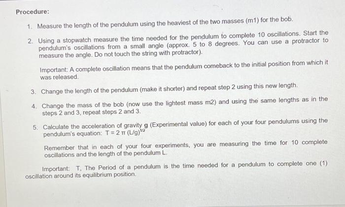 Solved Lab Experiment 03 Using a simple pendulum to | Chegg.com