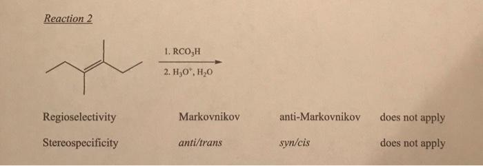 Solved Reaction 2 1. RCO,H 2. H,O, H2O Regioselectivity | Chegg.com