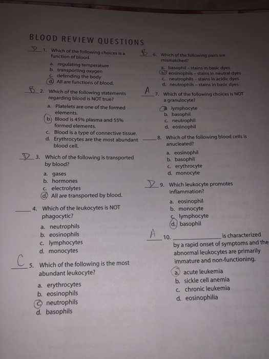 Solved BLOOD REVIEW QUESTIONS 1. Which of the following | Chegg.com