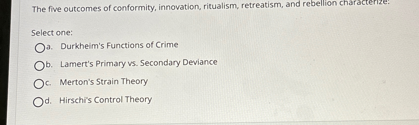 Solved The five outcomes of conformity, innovation, | Chegg.com