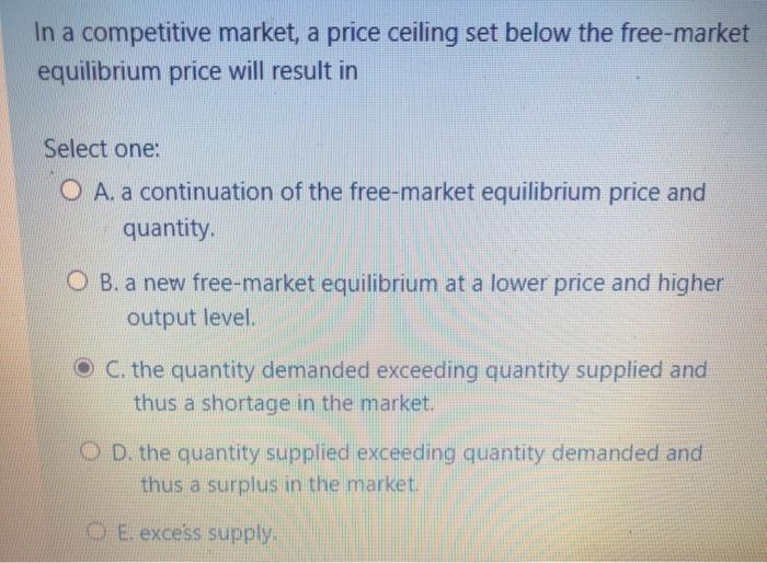 Solved In a competitive market, a price ceiling set below | Chegg.com