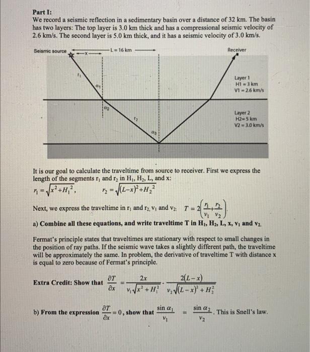 Solved Part I: We record a seismic reflection in a | Chegg.com