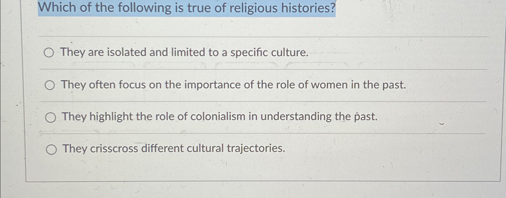 Solved Which of the following is true of religious | Chegg.com