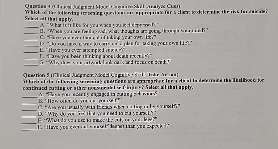 Solved Question 4 (Clinical Judgment Model Cognitive Skill: | Chegg.com