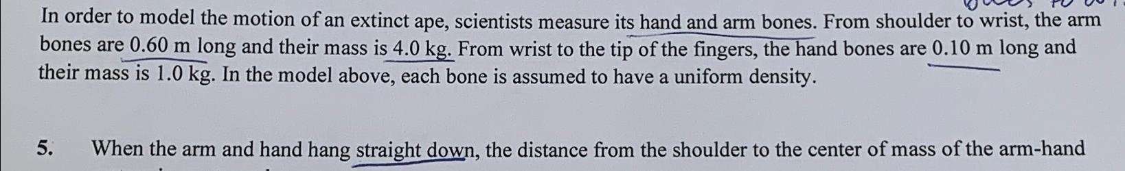 Solved In order to model the motion of an extinct ape, | Chegg.com