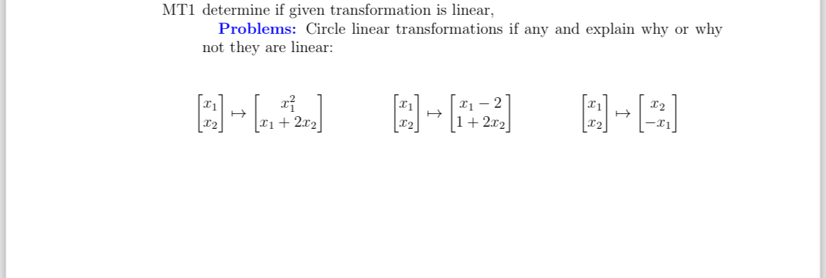 Solved MT1 ﻿determine if given transformation is | Chegg.com