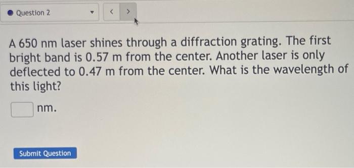 Solved A 650 nm laser shines through a diffraction grating. | Chegg.com