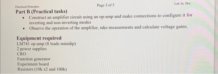 Solved Electrical Principles Part B (Practical tasks) - | Chegg.com