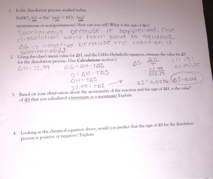 Solved 1. Is the dissolution process studied today, NaNO, | Chegg.com