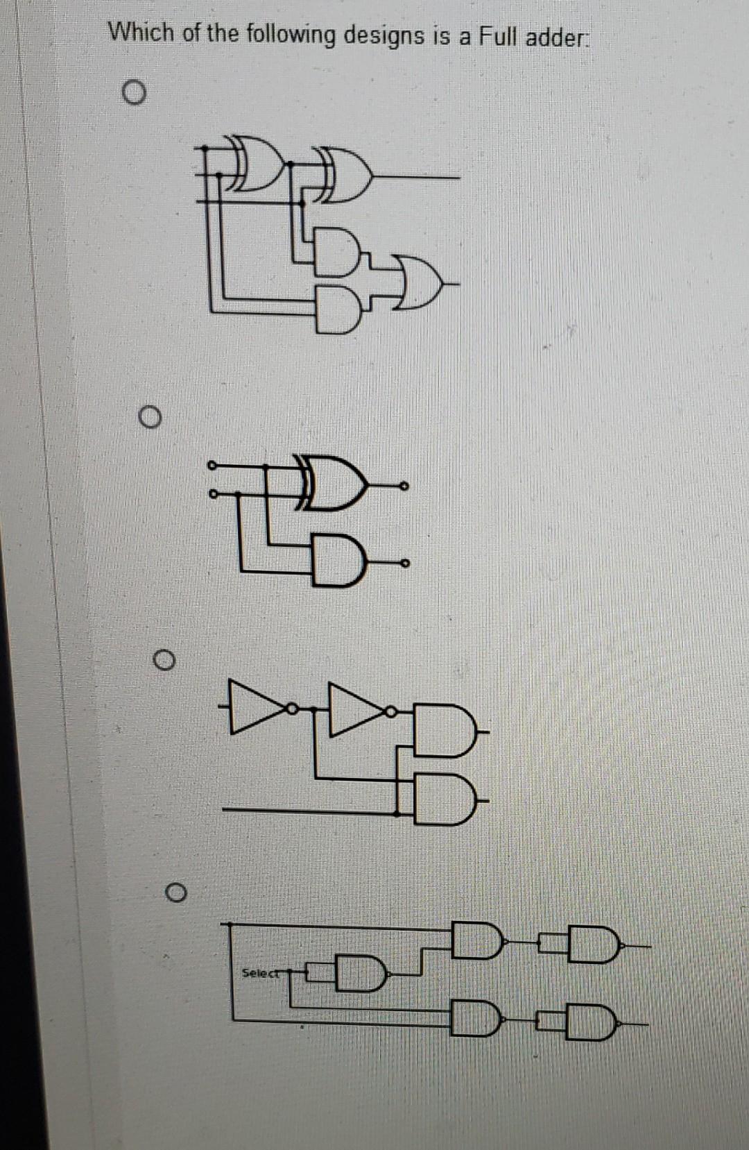 Solved Which of the following designs is a Full adder: | Chegg.com