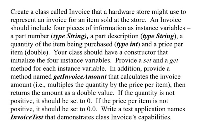 Solved Create a class called Invoice that a hardware store | Chegg.com
