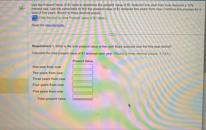 Solved Use the Present Value of $1 table to determine the | Chegg.com