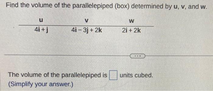 Solved Find the volume of the parallelepiped (box) | Chegg.com