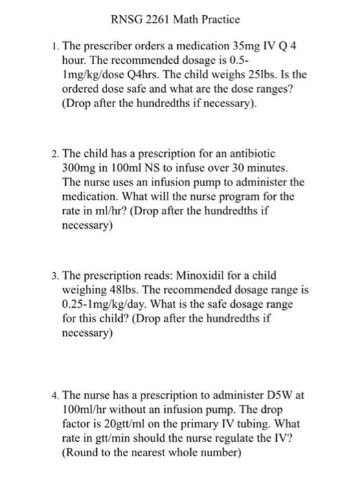 Solved 1. The prescriber orders a medication 35mg IV Q 4 | Chegg.com