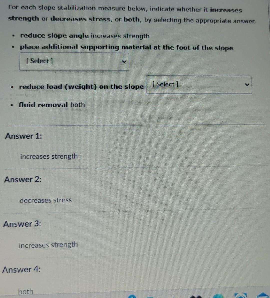 Solved For each slope stabilization measure below, indicate | Chegg.com