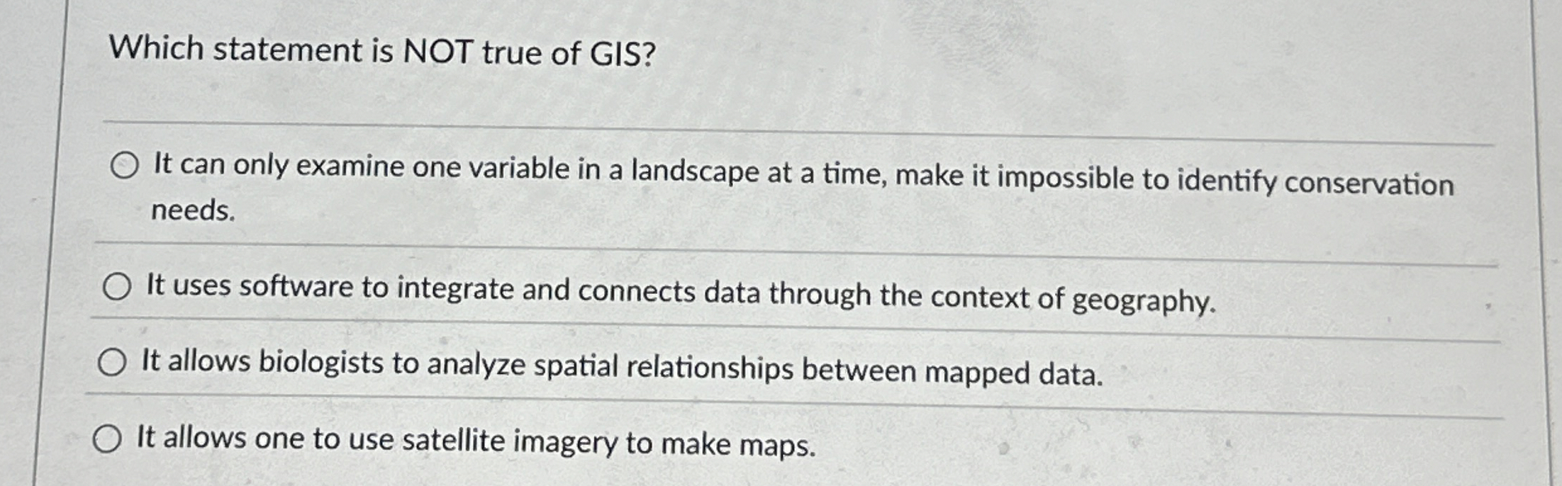 Solved Which statement is NOT true of GIS?It can only | Chegg.com