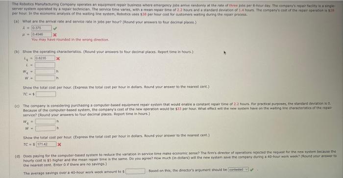Solved (b) Show the operating charatteristics. (Round vour | Chegg.com
