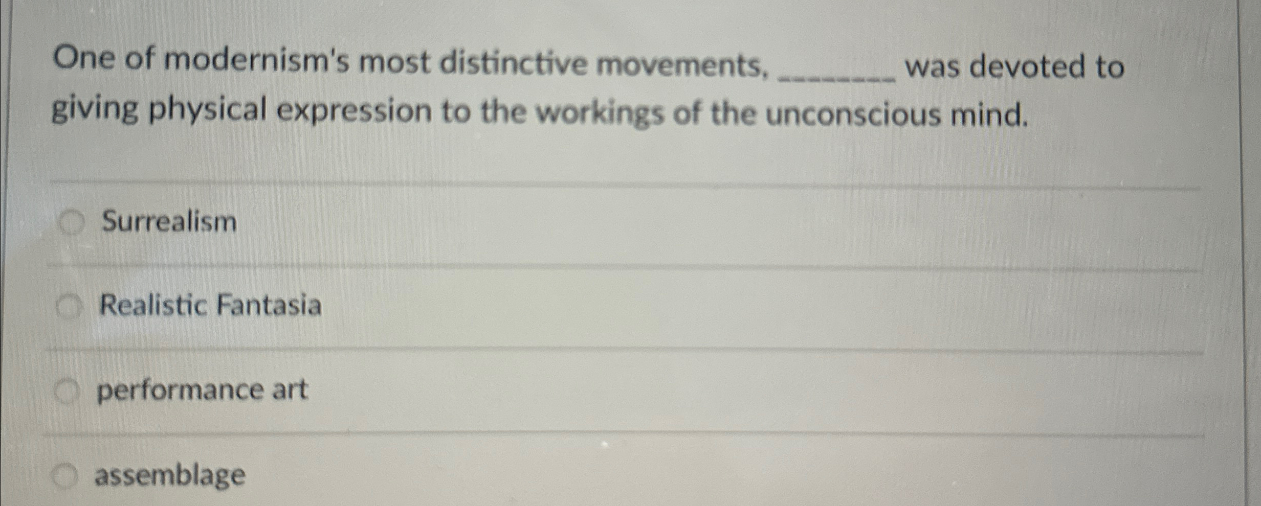 Solved One of modernism's most distinctive movements, ﻿was | Chegg.com