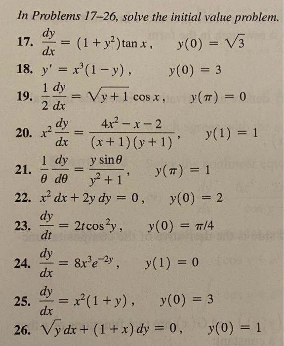 Solved In Problems 17 26 Solve The Initial Value Problem 2538