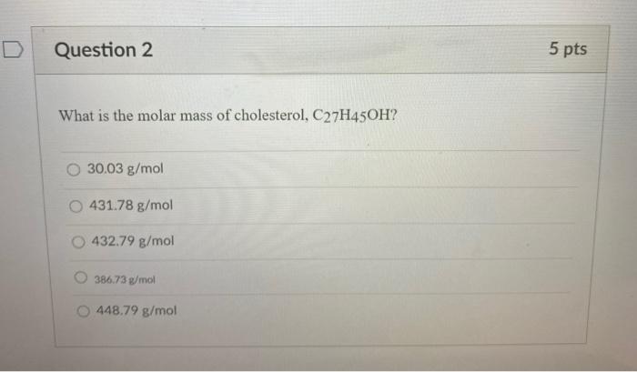 Solved Question 1 5 pts Calculate the molar mass of acetone, | Chegg.com
