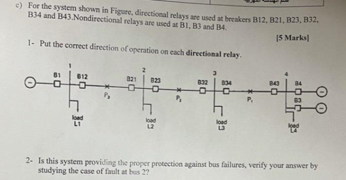 Solved c) For the system shown in Figure, directional relays | Chegg.com