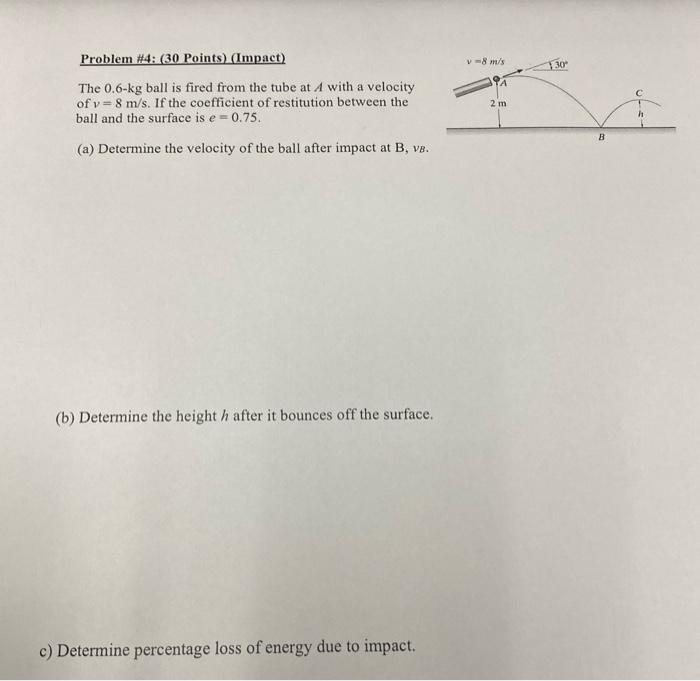 Solved Problem #4: (30 Points) (Impact) The 0.6-kg ball is | Chegg.com