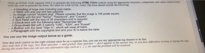 Solved Write an HTML Codeement ONLY to generate the | Chegg.com