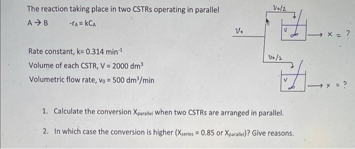 Solved Vol2 The reaction taking place in two CSTRs operating | Chegg.com