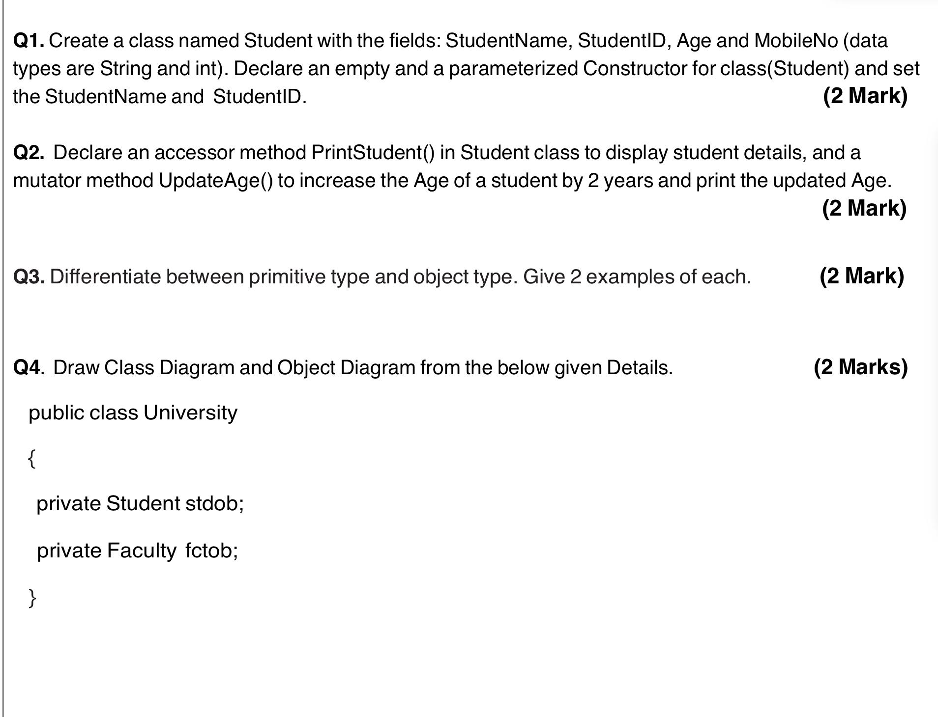 Solved Q1. ﻿Create a class named Student with the fields: | Chegg.com