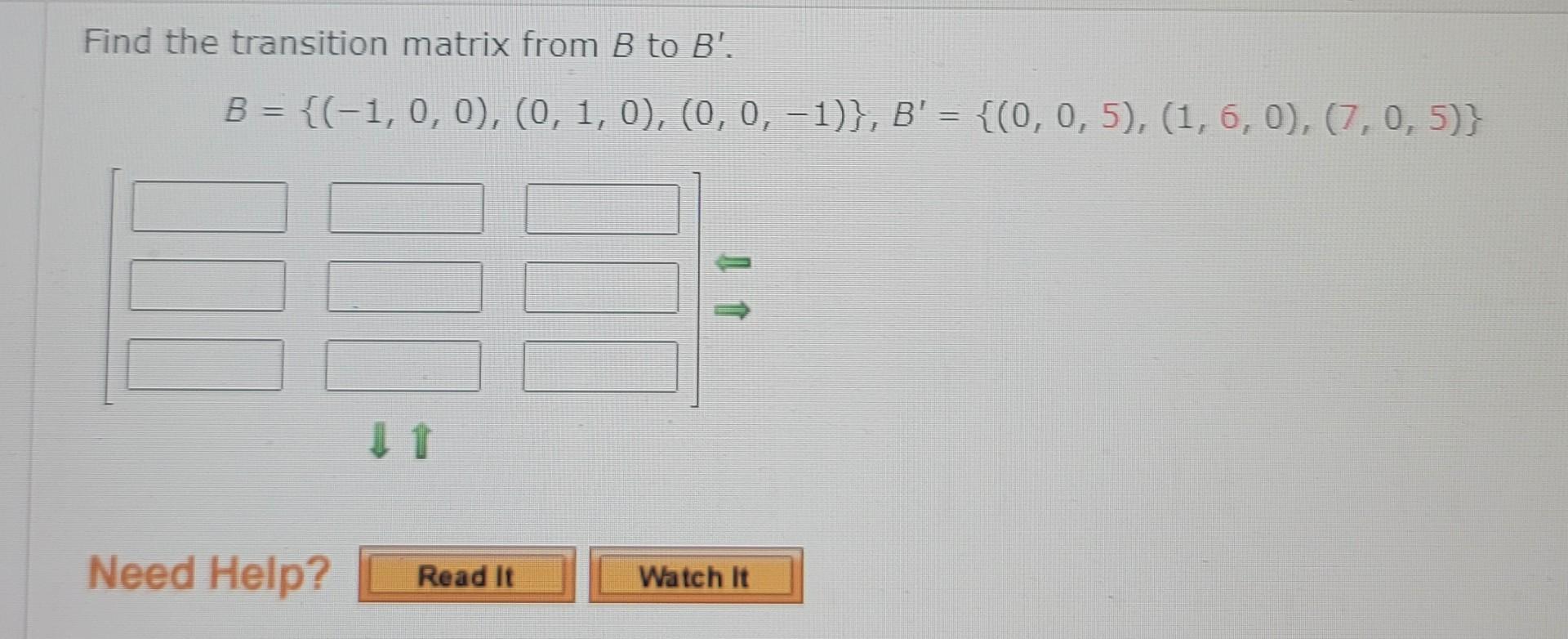Solved Find the transition matrix from B to B′. | Chegg.com