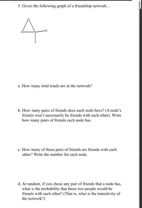 Solved 5. Given the following graph of a friendship | Chegg.com